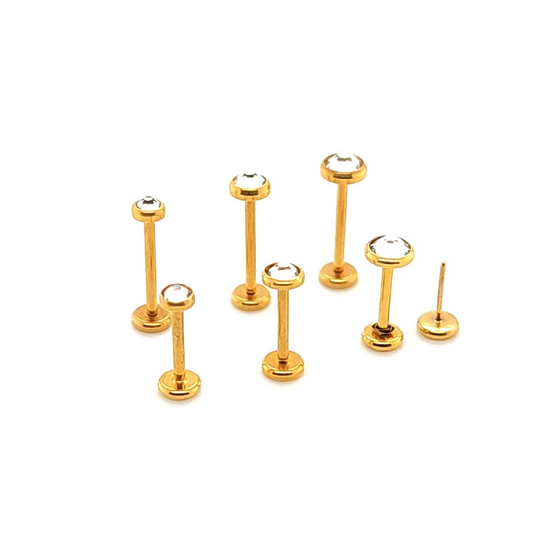 20G Back Push Labret, Big Flat Gem-Gold Steel – Pico Body Jewelry